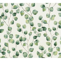 A.S. Cr&eacute;ation Vliestapete &raquo;Greenery mit Bl&auml;tter Motiv&laquo; Wald botanisch floral glatt Tapete Blumen Tapeten Wohnzimmer Schlafzimmer K&uuml;che Flur Design Optik gr&uuml;n Vinyl,