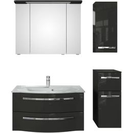 Badm&ouml;bel-Set &raquo;Serie 4005, vormontiert, Glaswaschbecken, Spiegelschrank&laquo; Set, 5 Stk. tlg. grau Holzwerkstoff Einheitsgr&ouml;&szlig;e