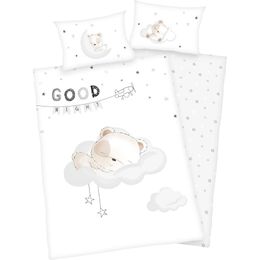 Baby Best Babybettw&auml;sche &raquo;Sleeping little bear&laquo; mit niedlichem Motiv und liebevollem Schriftzug wei&szlig; Flanell, Obermaterial: 100% Baumwolle B/L: 100cm x 135cm, 1