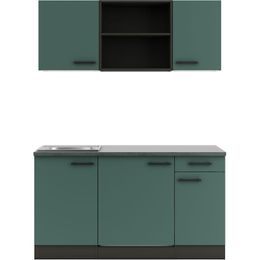 Optifit Pantryk&uuml;che &raquo;Palma&laquo; Breite 150 cm, wahlweise mit Unterbauk&uuml;hlschrank oder Kochfeld gr&uuml;n B/H/T: 150cm x 60cm,mit Regal, Oberschr&auml;nken und 