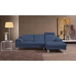 Egoitaliano Ecksofa &raquo;Shakira, Design & Sitzkomfort auf hohem Niveau, Breite 236cm, L-Form&laquo; mit Recamiere, L-Form, edle F&uuml;&szlig;e blau Leder &raquo;BULL&laquo; (echtes Rindsleder).