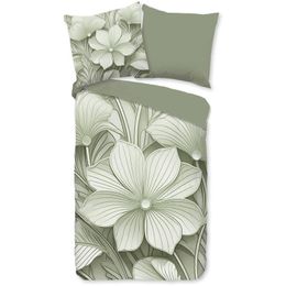 Good Morning Wendebettw&auml;sche &raquo;Artdeco&laquo; 2 Stk. 100% Baumwolle, Renforc&eacute;, Rei&szlig;verschluss, Wendeoptik, Blumen gr&uuml;n Renforc&eacute;, Obermaterial: 100% Baumwolle