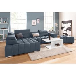 exxpo - sofa fashion Ecksofa &raquo;Elias, aktuelle Kreuzsteppung im Sitz, bequem, Breite 307cm, L-Form&laquo; mit Kopf- bzw. R&uuml;ckenverstellung, wahlweise mit 