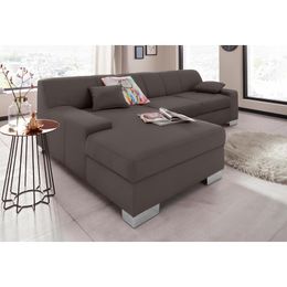DOMO collection Ecksofa &raquo;Bero, elegant und zeitlos, flache Armlehnen, Breite 268cm L-Form&laquo; fester Sitzkomfort, wahlweise mit Bettfunktion grau 