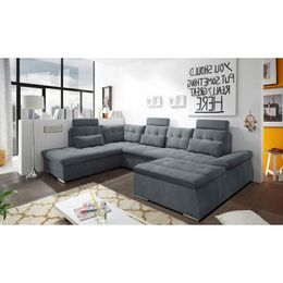ED EXCITING DESIGN Wohnlandschaft &raquo;Nalo U-Form mit Bettfunktion, Bettkasten&laquo; Armteilverstellung, Kopfst&uuml;tzen & 3 Nierenkissen grau 95% Polyester, 5% 