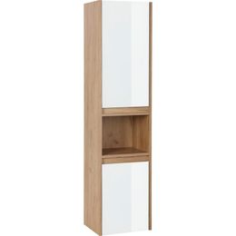 Welltime Hochschrank &raquo;Torun Badezimmerschrank&laquo; Badschrank Schrank Breite 35 cm mit Glasfronten wei&szlig; natur, B/H/T: 35cm x 145cm x 30cm, T&uuml;ren: 2 Stk.