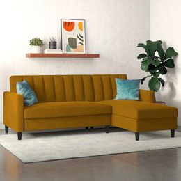 Ecksofa &raquo;Celine, L-Form,&laquo; mit Bett-Funktion und Stauraum. Recamiere beidseitig montierbar gelb Webstoff, 100% Polyester B/H/T: 213cm x 83cm x 154cm, 