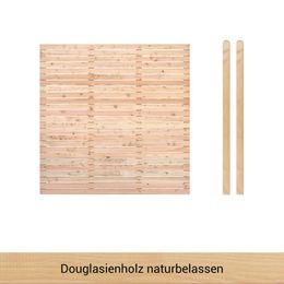 Bm Massivholz Zaun &raquo;Kurt Set 1&laquo; 1 Zaunelement 180 x 180cm, 2 Pfosten, Kopf gerundet, L&auml;nge 190cm beige Holzwerkstoff H/L: 180cm, Pfosten: 2 Stk.