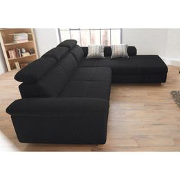 Jockenh&ouml;fer Ecksofa &raquo;Landshut L-Form, B: 295 cm&laquo; mit Schlaffunktion, Kopfteilverstellung & 2 Zierkissen schwarz Struktur ( 100% Polyester);Zierkissen: 100% 