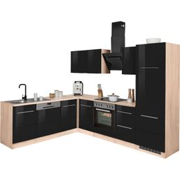 KOCHSTATION Winkelk&uuml;che &raquo;KS-Brindisi&laquo; Stellbreite 220/280 cm, wahlweise mit E-Ger&auml;ten, mit MDF-Fronten schwarz B/H/T: 280cm x 60cm, ohne E-Ger&auml;te