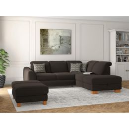 Sit & More sit&more Ecksofa &raquo;Dundee L-Form&laquo; mit Federkern und Massivholzf&uuml;&szlig;en, wahlweise mit Kopfteilverstellung braun B/H/T: 263cm x 86cm x 219cm, Luxus-