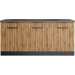 KOCHSTATION Unterschrank &raquo;KS-Lagos&laquo; Breite 180 cm, 3 T&uuml;ren, 3 Schubk&auml;sten grau Holzwerkstoff grafitgrau, B/H/T: 180cm x 86cm x 60cm, Schubladen: 3 Stk