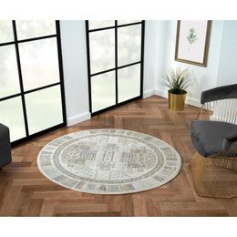 MyFlair Teppich &raquo;My Kashkuly&laquo; rund 10 mm H&ouml;he Kurzflor, Retro-Style, besonders weich durch Microfaser beige Polyester B : 120cm &Oslash; 120cm 1 Stk., 10mm, L: 120cm