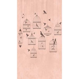 Livingwalls living walls Fototapete &raquo;The Wall&laquo; Motiv gemustert glatt Fototapete Tiere Tapete V&ouml;gel Tapeten Wohnzimmer modern Flur Design rosa Vinyl, Vlies B/L: 2m