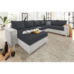 Collection AB Wohnlandschaft &raquo;Paris U-Form, B: 310 cm&laquo; Zierkissen & Federkern, optional Schlaffunktion & Bettkasten silber Kunstleder SOFTLUX / 