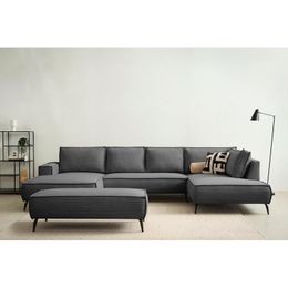 OTTO home Wohnlandschaft &raquo;TVINNU Cord, 354 cm, mit Hocker&laquo; Recamiere rechts/links, stellbar zum Schlafsofa (Krokodilverbinder) grau B/H/T: 354cm x 