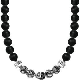 Thomas Sabo Herren Thomas Sabo Kette ohne Anh&auml;nger &raquo;Obsidian Kette Totenkopf-Design & Kreuze Beadskette&laquo; mit Zirkonia (synth.), Obsidian silber 70, 
