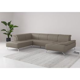 OTTO home Wohnlandschaft &raquo;Caluna&laquo; Inkl.Sitztiefenverstellung, wahlweise mit Kopf- und Armteilverstellung grau B/H/T: 334cm x 81cm x 235cm, NaturLEDER 