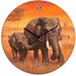 Artland Wanduhr &raquo;Elefanten&laquo; wahlweise mit Quarz- oder Funkuhrwerk, lautlos ohne Tickger&auml;usche braun &Oslash; 30cm, Quarzuhr