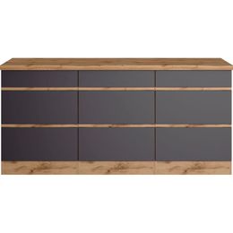 KOCHSTATION Unterschrank &raquo;KS-Riesa&laquo; Breite 180 cm, MDF-Fronten grau Holzwerkstoff wotaneiche, B/H/T: 180cm x 86cm x 60cm, Schubladen: 3 Stk.