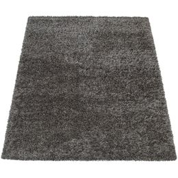 Paco Home Hochflor-Teppich &raquo;Maya 400&laquo; rechteckig 49 mm H&ouml;he Uni-Farben, mit Effektgarn, weich & kuschelig grau Polypropylen (PP) B : 120cm 1 Stk., 49mm, L: 