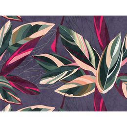 Livingwalls living walls Fototapete &raquo;The Wall&laquo; botanisch floral nat&uuml;rlich glatt Fototapete Bl&auml;tter Tapete Dschungel Pink Tapeten Wohnzimmer Design lila Vinyl, 