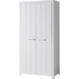 Vipack Kleiderschrank Made in Europe, Ger&auml;umiger 2-trg. Kleiderschrank in Landhaus Optik, 2 F&auml;cher wei&szlig; Holzwerkstoff Wei&szlig;, B/H/T: 100cm x 206cm x 58cm, 