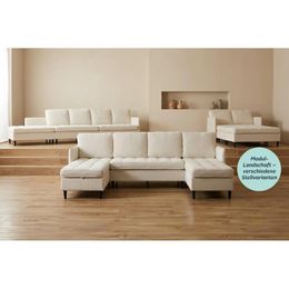 Wohnlandschaft &raquo;LINDHUS, Chenille, Modulsofa, verschiedene Stellvarianten&laquo; Breite als U-Form (254cm) mit Verbindern fixierbar, Recamiere,Stauraum 100%
