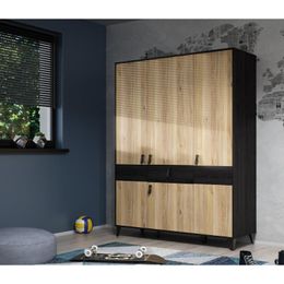 FORTE Kleiderschrank &raquo;Lya&laquo; Dreht&uuml;renschrank, Metallf&uuml;&szlig;e, Stauraum schwarz Dekorfolie, Holzwerkstoff, Metall Cabezone Eiche, B/H/T: 152,8cm x 200,7cm x