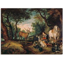 Artland Leinwandbild &raquo;Der heilige Hubertus.&laquo; Mann 1 Stk. tlg. auf Holzrahmen gespannt gr&uuml;n Leinwand B/H/T: 80cm x 60cm, Leinwandbild Mann Querformat, 1 Stk.
