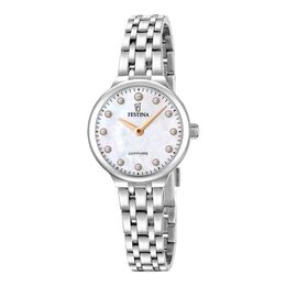 Festina Damen Quarzuhr &raquo;Mademoiselle&laquo; Armbanduhr, Damenuhr, Edelstahlarmband, analog, Zirkonia (synth.) silber Einheitsgr&ouml;&szlig;e