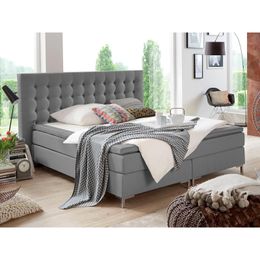 ATLANTIC HOME COLLECTION Boxspringbett &raquo;Anni&laquo; mit Bonnell-Federkernmatratze und Topper grau Bezug: Strukturstoff (100% Polyester);Bezug 
