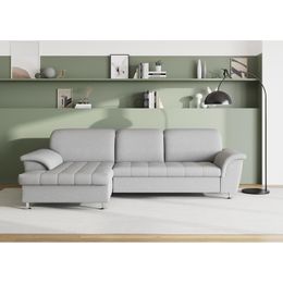 DOMO collection Ecksofa &raquo;FRANZI 278x170x81 cm, Steppung im Sitzbereich, L-Form&laquo; wahlweise mit Bettfunktion, Bettkasten und Kopfteilverstellung silber 