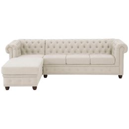 Home Affaire Chesterfield-Sofa &raquo;New Castle L-Form&laquo; hochwertige Knopfheftung in Chesterfield-Design, B/T/H: 255(171/72) beige B/H/T: 255cm x 72cm x 