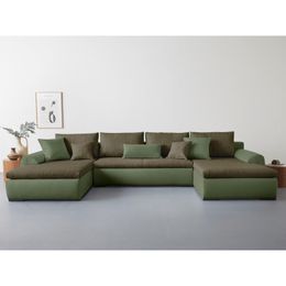 Home Affaire Wohnlandschaft &raquo;Win U-Form, B: 366 cm - OTTO. Verl&auml;ssliche Qualit&auml;t.&laquo; Schlaffunktion, Bettkasten & 5 Zierkissen gr&uuml;n 100% Polyester B/H/T