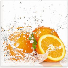 Artland Glasbild &raquo;Orange mit Spritzwasser&laquo; S&uuml;&szlig;speisen 1 Stk. tlg. in verschiedenen Gr&ouml;&szlig;en orange B/H/T: 40cm x 40cm, Glasbild S&uuml;&szlig;speisen, 1 Stk.