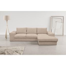 WERK2 Ecksofa &raquo;Rozzana 280 x 190 cm modern und bequem&laquo; Pl&uuml;sch, L-Form, XXL beige 100% Polyester B/H/T: 280cm x 86cm x 190cm, Pl&uuml;sch, Ottomane rechts