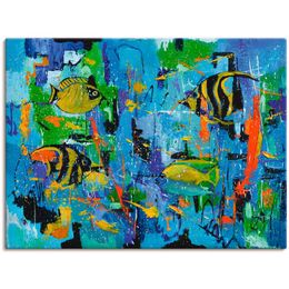 Artland Leinwandbild &raquo;Abstrakt Fische Blau&laquo; Wassertiere 1 Stk. tlg. auf Holzrahmen gespannt gelb Leinwand B/H/T: 60cm x 45cm, Leinwandbild Wassertiere 