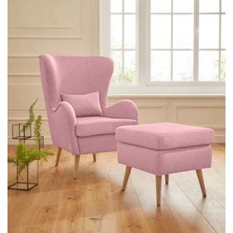 Home Affaire Sessel &raquo;Sallito, TV-Sessel, Ohrensessel mit&laquo; Hocker, in vielen Bezugsqualit&auml;ten, auch in Samtcord rosa Struktur Hahnentritt (67% 