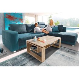 Jockenh&ouml;fer Ecksofa &raquo;Orlando L-Form, B: 257 cm&laquo; mit Schlaffunktion, Bettkasten, Zierkissen & Kopfst&uuml;tzen blau Softlux -Kunstleder, im Korpus;Farbe greige: 
