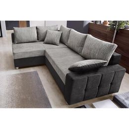 Collection AB Ecksofa &raquo;Parma L-Form, B: 224 cm&laquo; Schlaffunktion, Bettkasten & 2 Zierkissen, Federkern schwarz Kunstleder SOFTLUX / Struktur (80% 