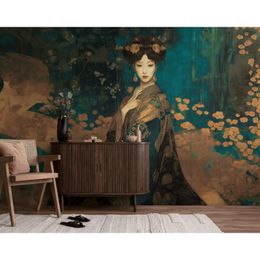 Livingwalls living walls Fototapete &raquo;The Wall 4 Eyecatcher &ndash; Asiatisches Frauenportr&auml;t Vlies-Fototapete&laquo; botanisch floral matt leicht strukturiert Asiatisches 