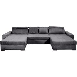 Collection AB Wohnlandschaft &raquo;Josy XXXL-Relax U-Form, B: 352 cm&laquo; Schlaffunktion, Bettkasten & 2 Nackenkissen, Federkern grau 100%Polyester B/H/T: 