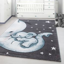 Ayyildiz Teppiche Kinderteppich &raquo;Kids 560, auch in rund erh&auml;ltlich&laquo; rechteckig 12 mm H&ouml;he auch in rund, Elefanten Baby Sterne, Kurzflor blau Kunstfaser B : 200cm 1 Stk.