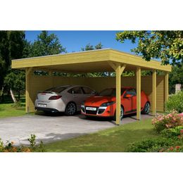 Skan Holz Doppelcarport &raquo;Friesland 3&laquo; Massivholz 514 cm braun mit Seiten- und R&uuml;ckw&auml;nden braun B/H/T: 210cm x