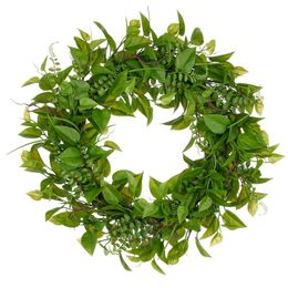 Creativ green Kunstkranz &raquo;Kranz mit Bl&auml;ttern&laquo; mit detailgetreuen Blatt- und Farnzweigen gr&uuml;n Kunststoff &Oslash;/H: 60cm x 8cm, 1 Stk.