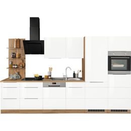KOCHSTATION K&uuml;chenzeile &raquo;KS-Brindisi Breite 340 cm&laquo; wahlweise mit E-Ger&auml;ten und Induktion, mit MDF-Fronten und Regal wei&szlig; B/H/T: 340cm x 200cm x 60cm,