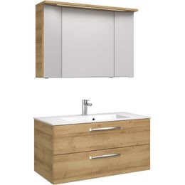 Badm&ouml;bel-Set &raquo;Trentino 2-teilig Mineralmarmor-Waschtisch mit LED-Spiegelschrank&laquo; 3 Stk. tlg. braun Einheitsgr&ouml;&szlig;e