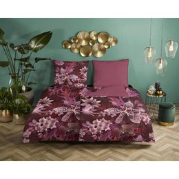Descanso Wendebettw&auml;sche &raquo;Farze&laquo; 3 Stk. Baumwolle, Mako Satin, 135x200, Biese, Rei&szlig;verschluss, Wende, Blumen bunt Satin (Bio-Baumwolle), Obermaterial: 100% 