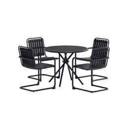 Garten-Essgruppe &raquo;Chios, runde Essgruppe f&uuml;r 4 Personen, Aluminium + Sicherheitsglas&laquo; Outdoorset, schwarz, wetterfest, transparente Tischplatte, 